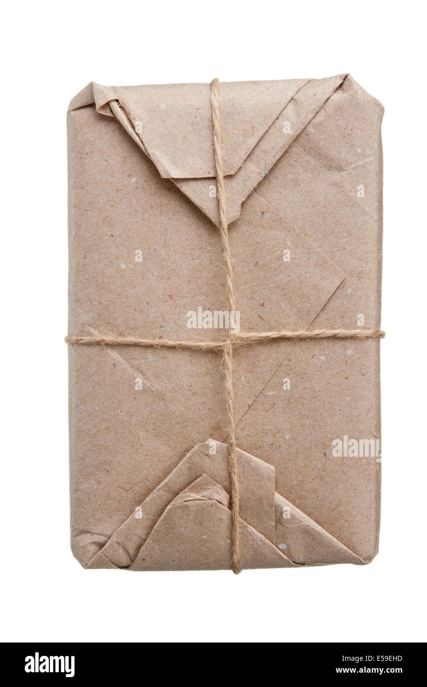 parcel wrapped with brown kraft paper isolated on white background ...