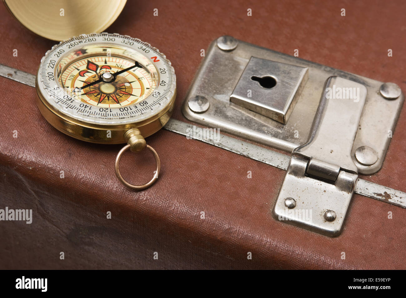 old suitcase and compass Stock Photo - Alamy