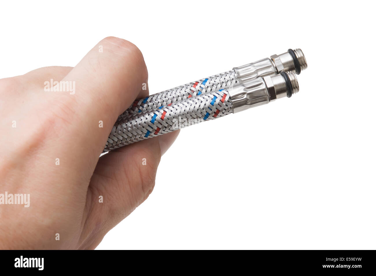plumbing hoses in hand isolated on white background Stock Photo - Alamy