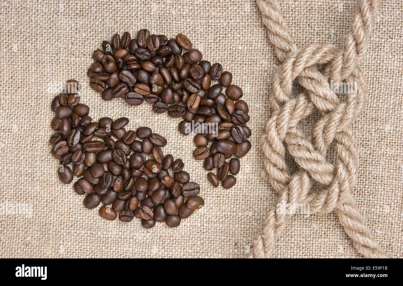 coffee beans and rope knot on sack Stock Photo - Alamy