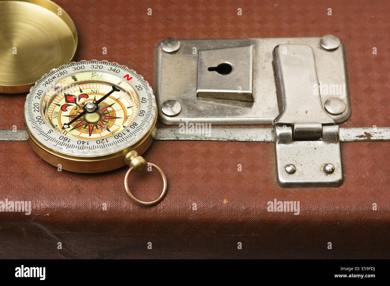 old suitcase and compass Stock Photo - Alamy