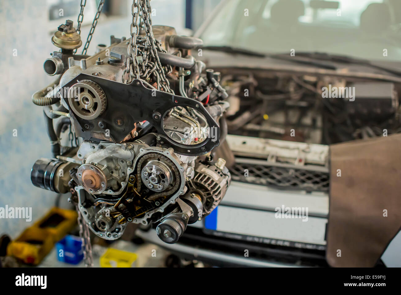 Car engine in the service Stock Photo - Alamy