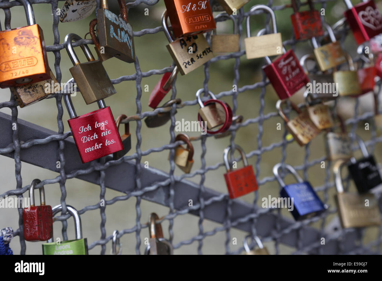 Padlocks of 'love' on bridge at Lake Garda, Italy Stock Photo - Alamy