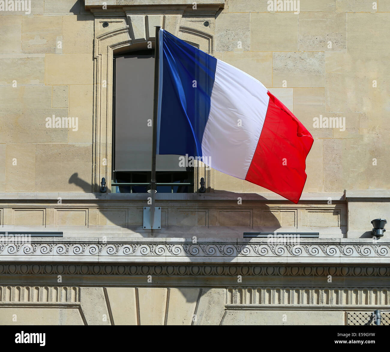 French Flag at Facade of Historic Building in Paris Stock Photo - Alamy