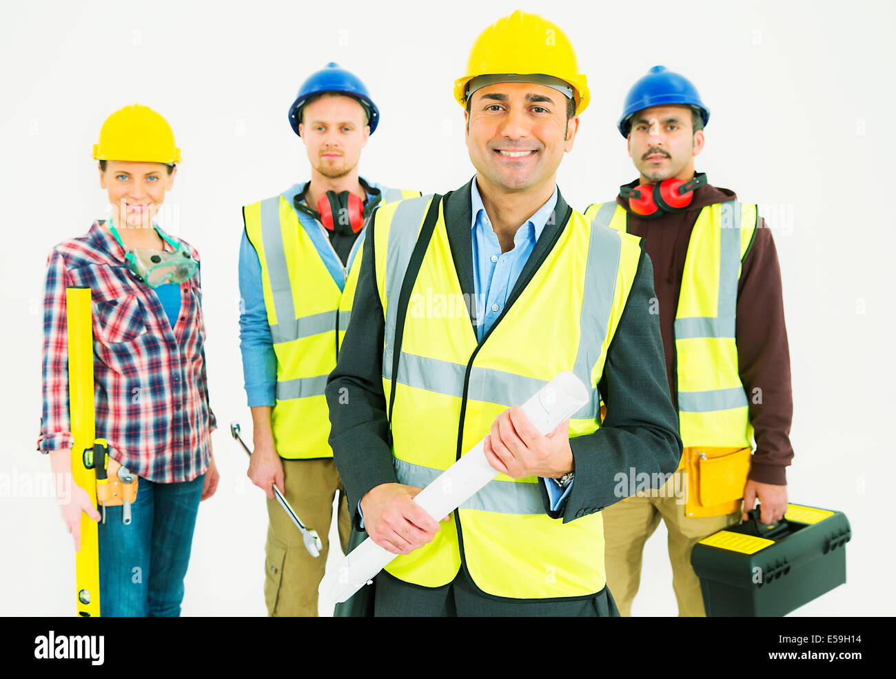 Construction worker portrait holding hi-res stock photography and ...