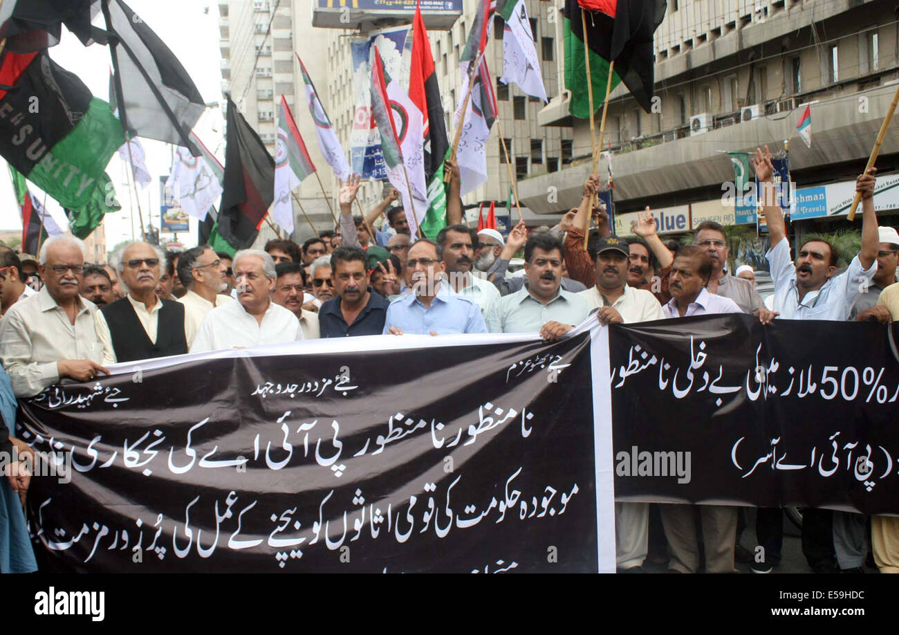 Members of People Unity of PIA Employees Union are chanting slogans ...