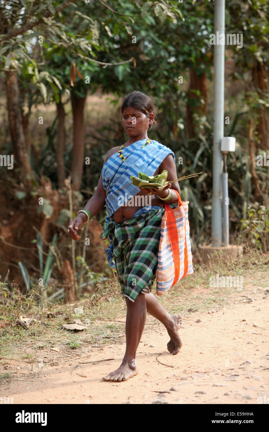 Portrait of an old tribal woman. Abhuj Maria tribe, Orrcha, Chattisgadh ...