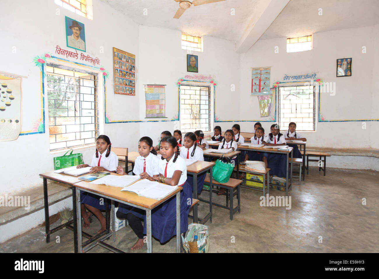 Tribal children studing in a classroom, Tribal Ashram Primary School ...