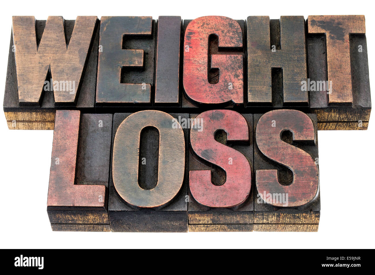 weight loss - isolated words in vintage letterpress wood type with ink ...