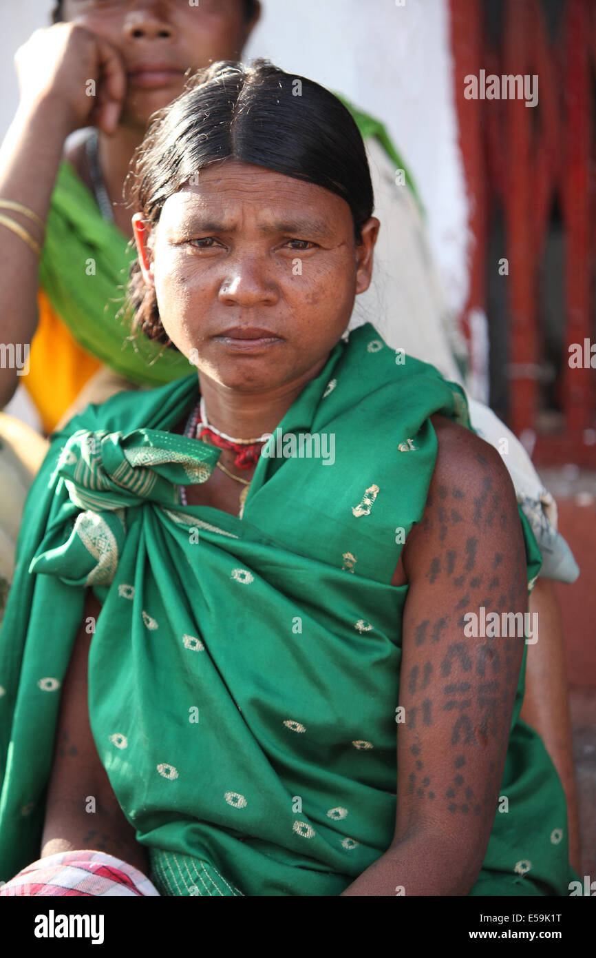 Portrait of a tribal woman with. Batra tribe, Dantewada, Chattisgadh ...