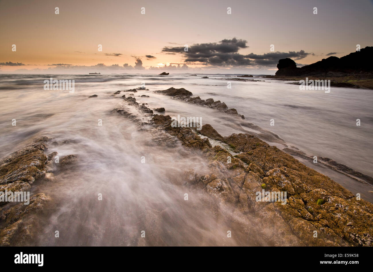 Broad Haven Beach Seasscape at Sunset, Pembrokeshire, Wales Stock Photo ...
