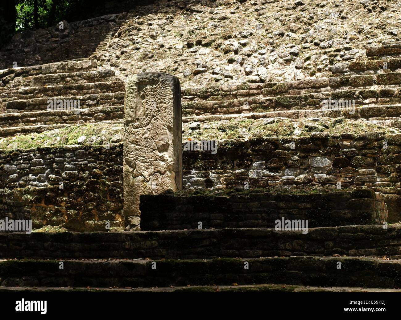 Carving at Stela Temple Lamanai Belize Stock Photo - Alamy