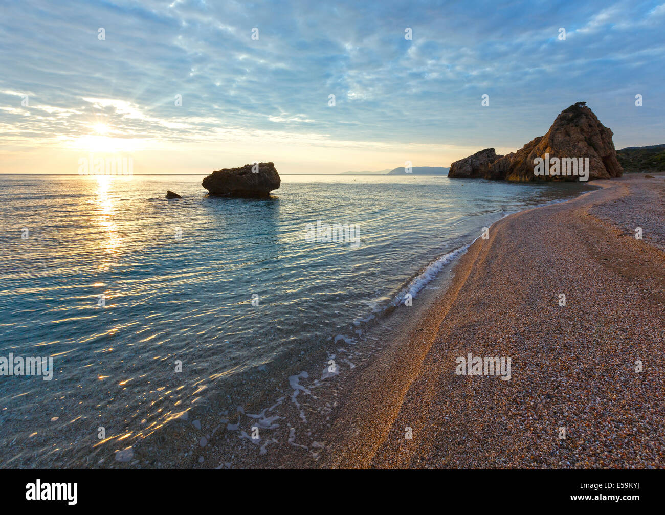 Potistika beach sunrise view (Greece). Aegean Sea Stock Photo - Alamy