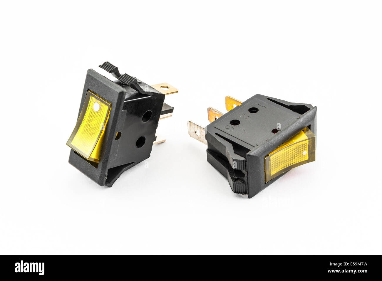 Yellow Rocker Switches with Light Stock Photo - Alamy