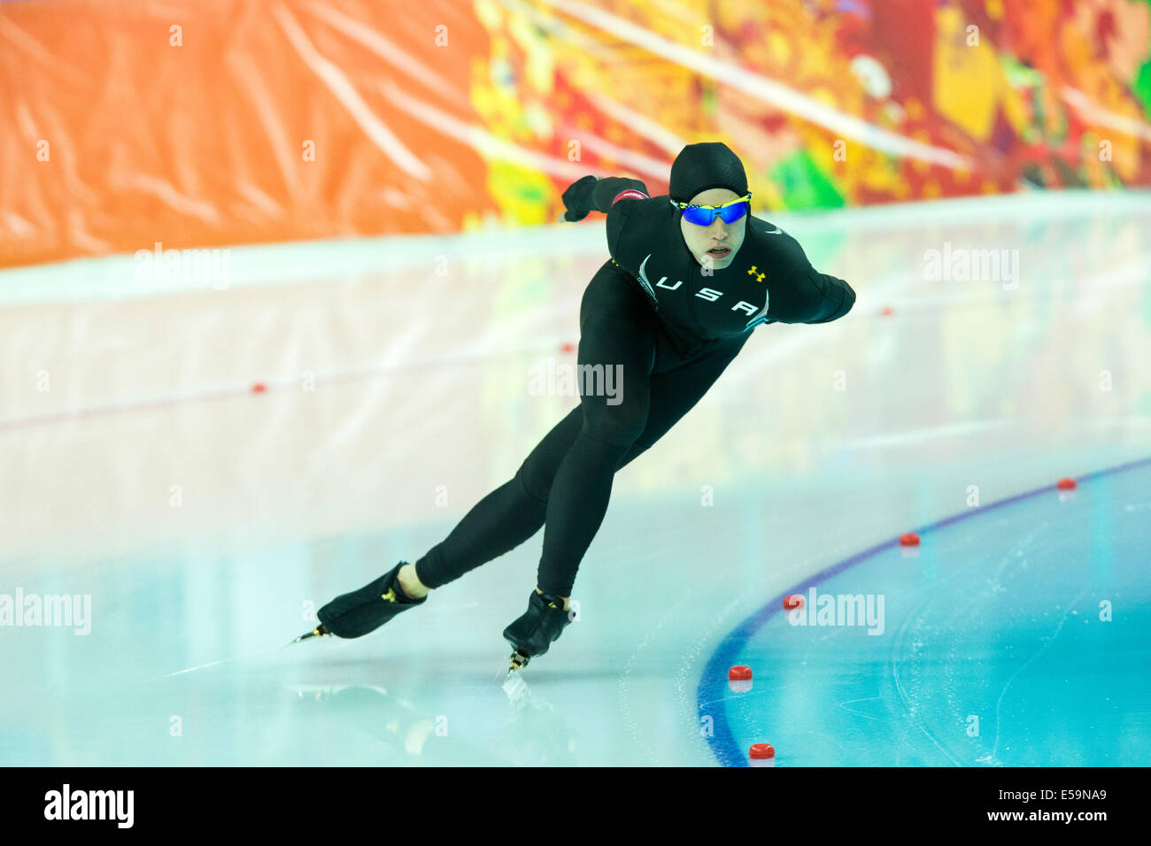 Patrick Meek (USA) competing in Men's 5000m Speed Skating at the Olympic Winter Games, Sochi ...