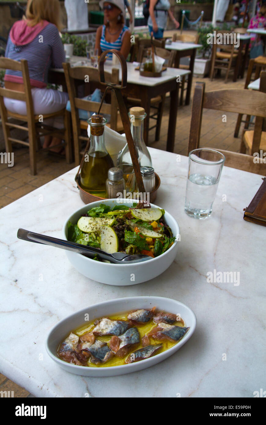 Salty mackerel and a salad, Koukos restaurant, Rhodes town, Rhodes ...