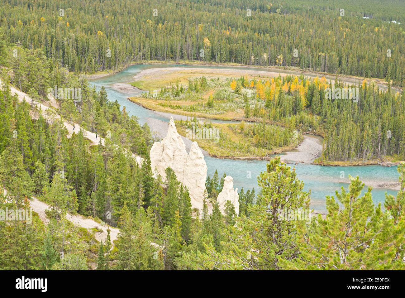 Natural rock formation called hoodoos outside Banff Alberta with Bow ...