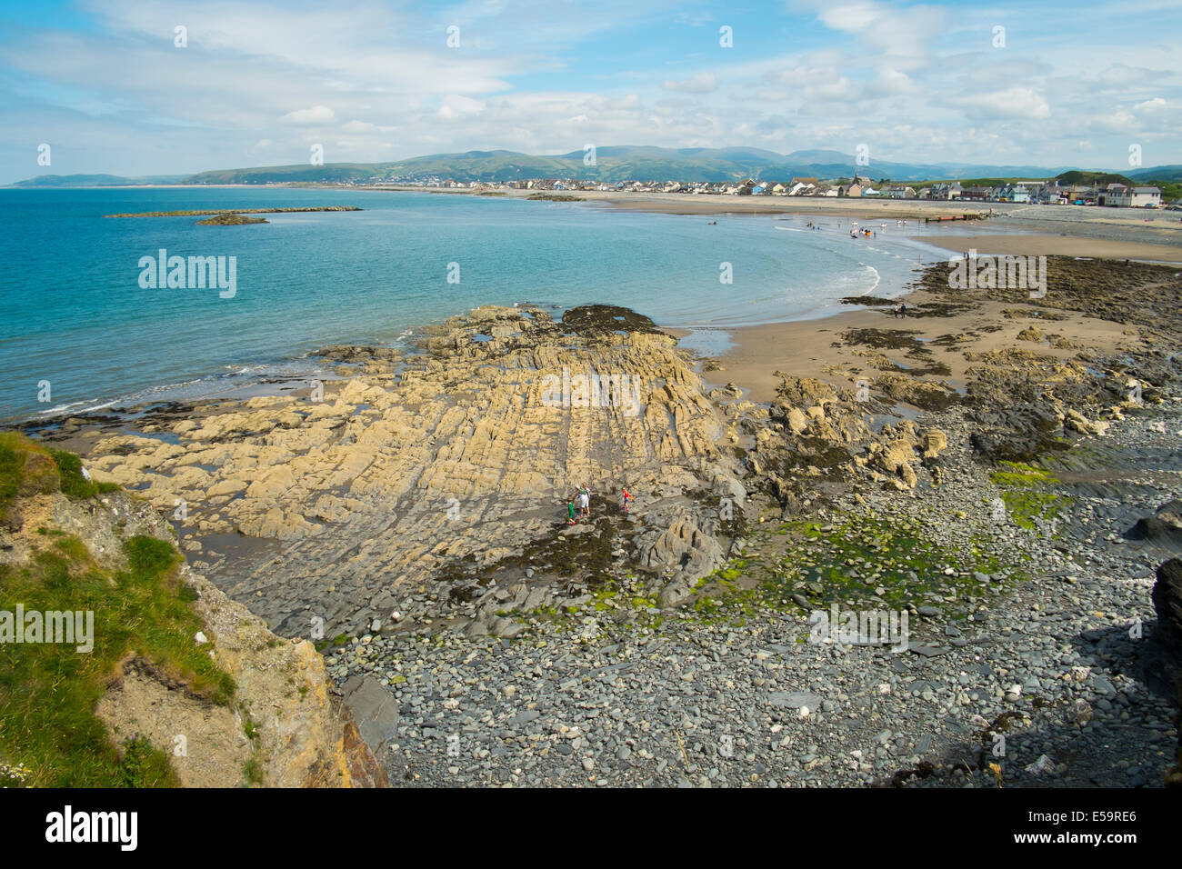 The Welsh coastal town of Borth from the monument Ceredigion Wales UK ...
