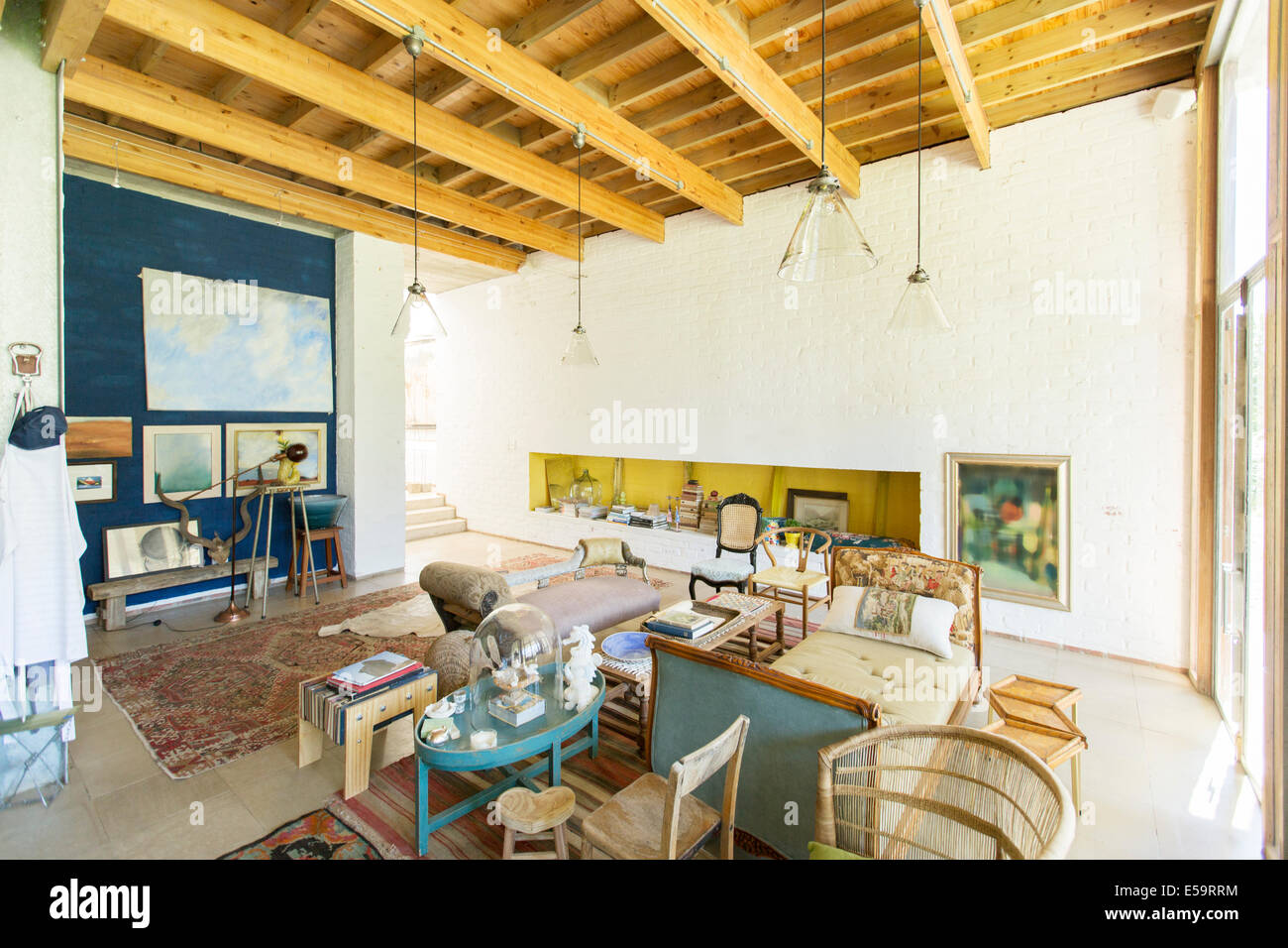 Living area in rustic house Stock Photo - Alamy