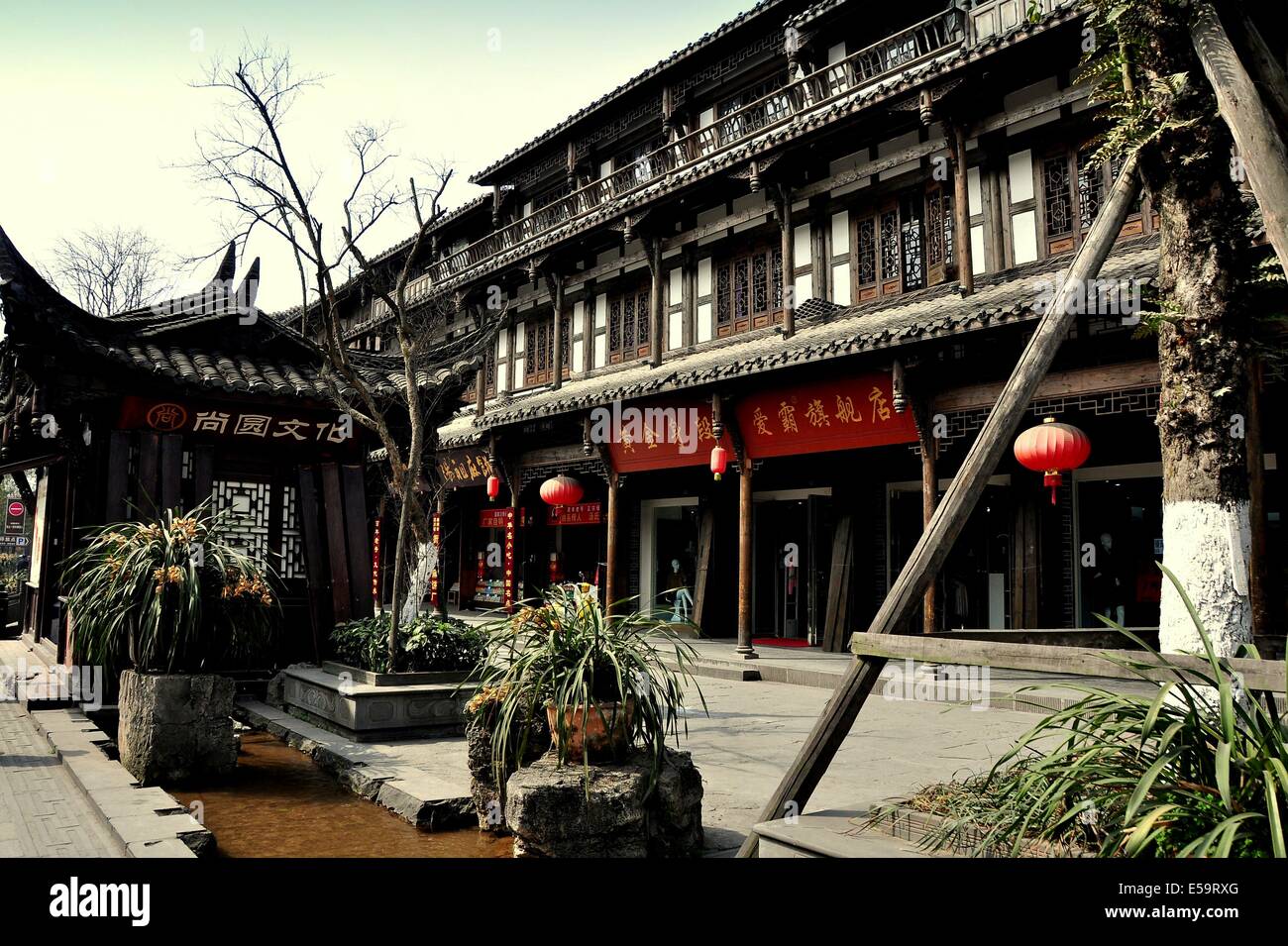 JIE ZI ANCIENT TOWN (SICHUAN), CHINA: Distinctive half-timbered and ...