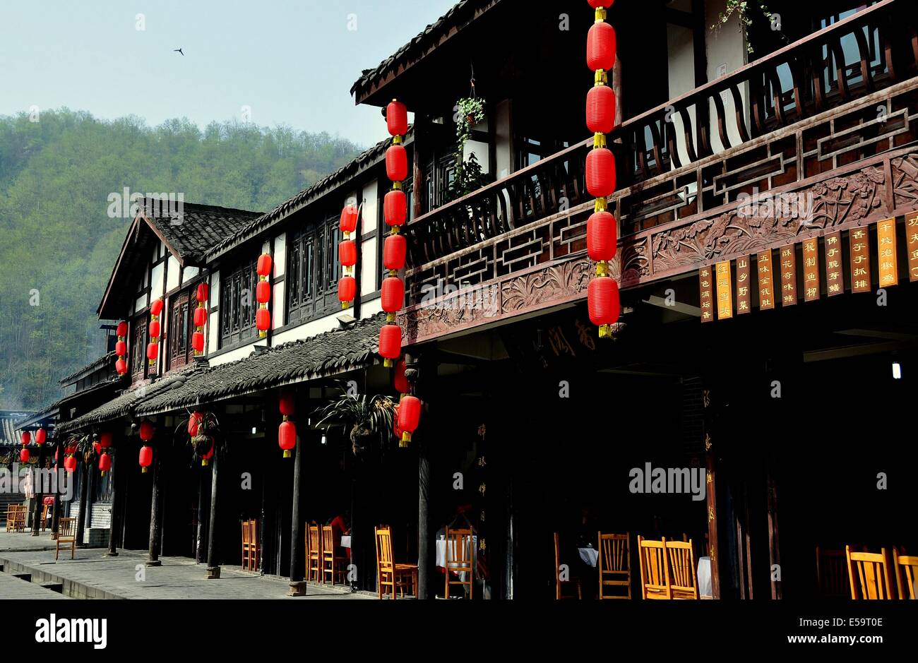 JIE ZI ANCIENT TOWN (SICHUAN), CHINA: Distinctive half-timbered and ...