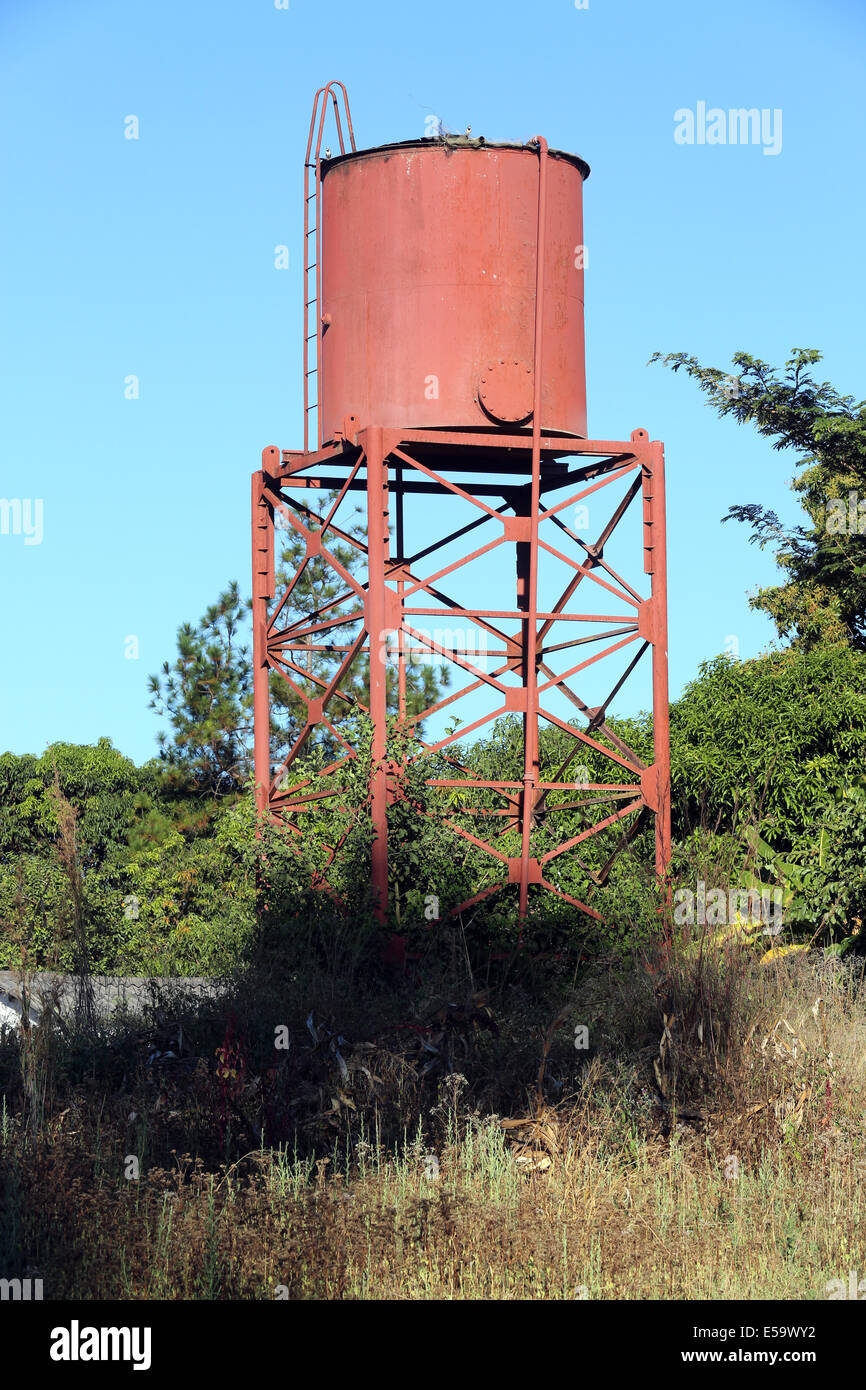 Water tank on a stand in a garden of a farm in Zambia, Africa Stock ...