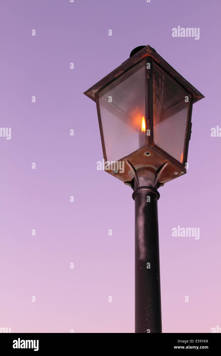 Street lights aglow at dusk in Galveston, Texas, USA Stock Photo - Alamy