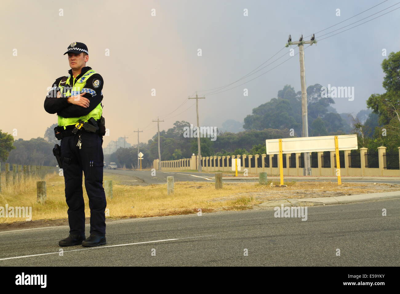Police block traffic due to fire emergency in Banjup, Western Australia ...