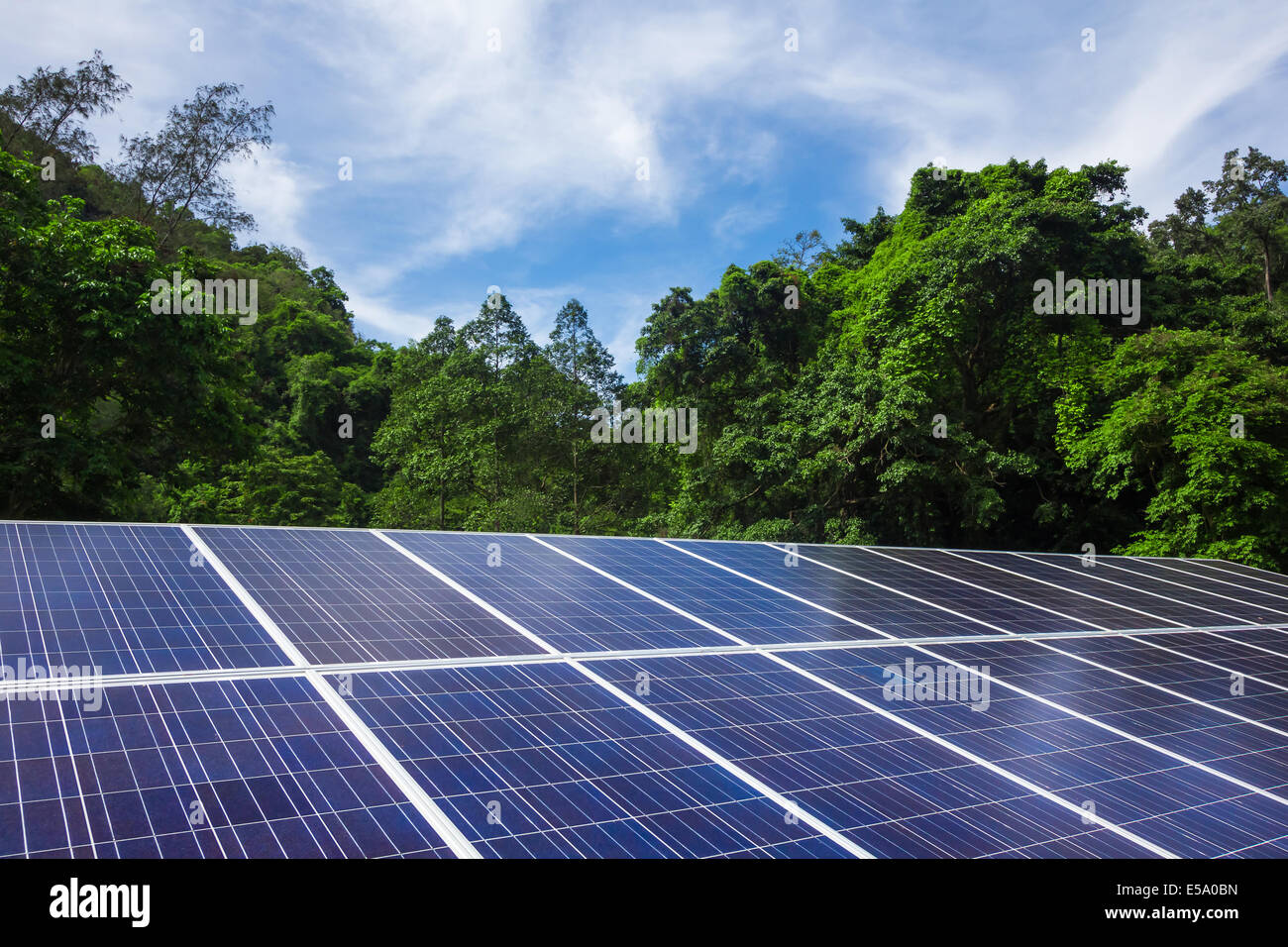 Solar cell panels with trees and blue sky nature outdoor Stock Photo ...
