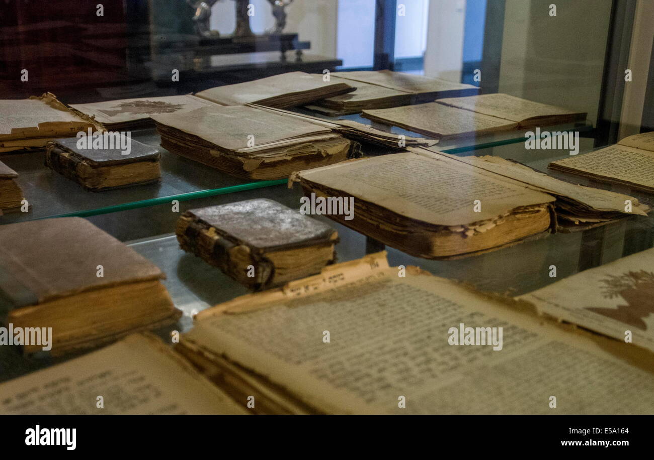 July 23, 2014 - Ancient Jewish religious books on display Synagogue ...