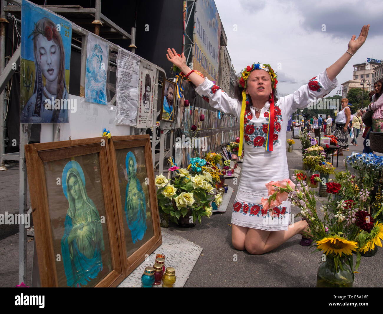 Woman in national dress reads poetry scene near the Maidan. 23rd July ...
