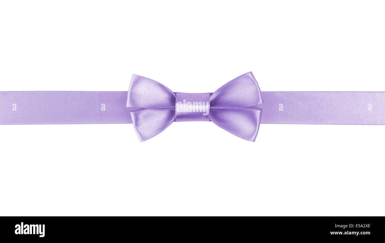 horizontal border with lavender color ribbon bow, isolated on white ...