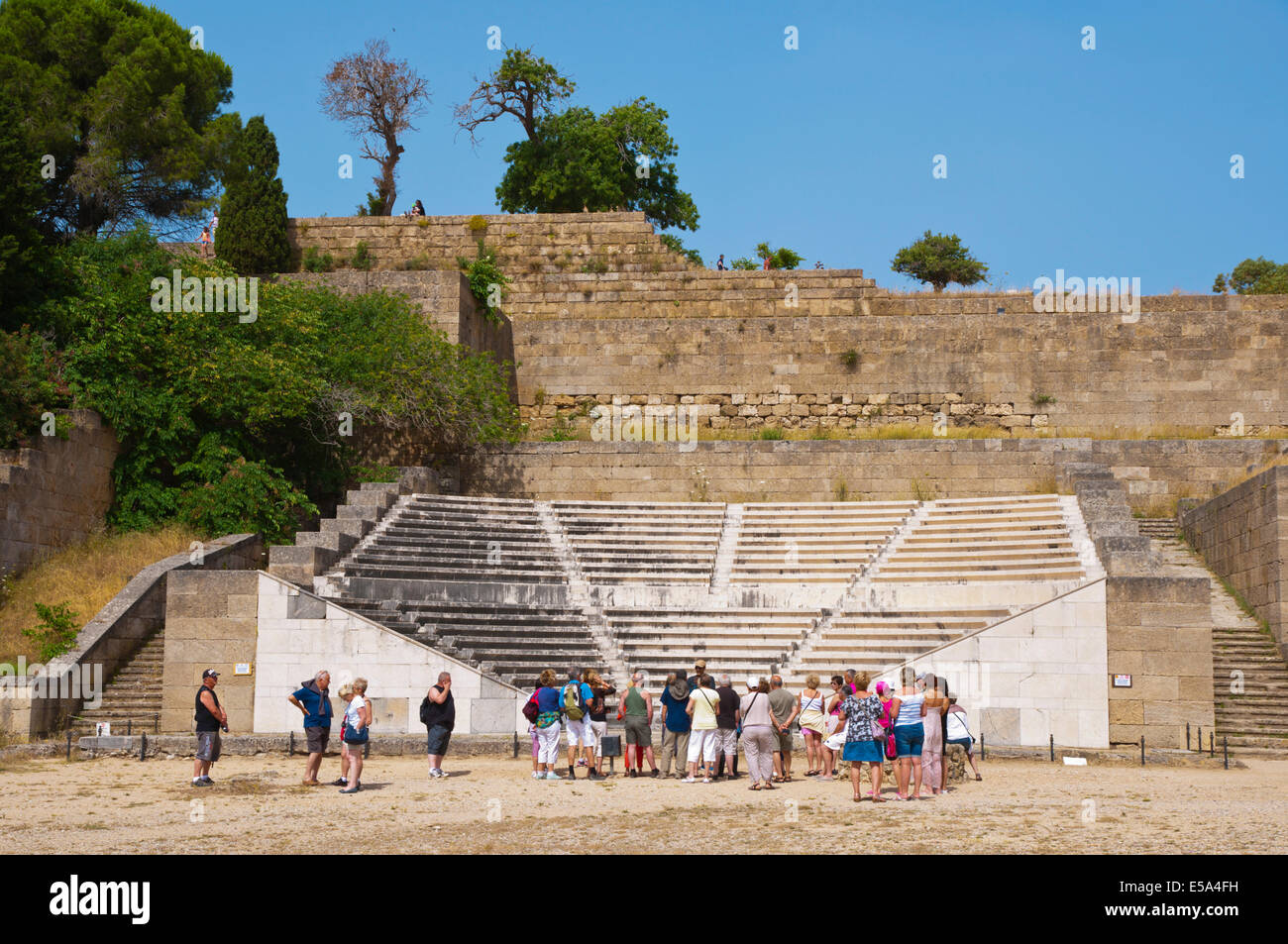 Tourist group, at ancient theatre, Acropolis Monte Smith, Rhodes town ...