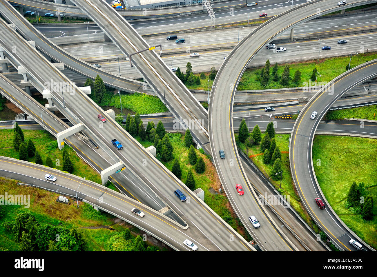 Aerial view of interstate change overpasses Stock Photo - Alamy