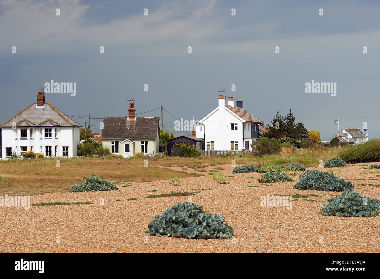 The isolated hamlet of Shingle Street on the Suffolk coast, UK Stock ...