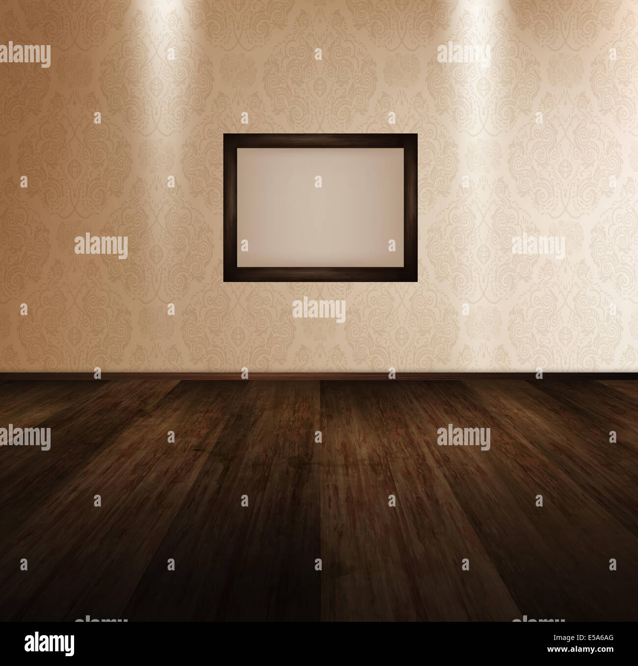 Room With Wooden Floor, Wall And Picture Frame Stock Photo - Alamy