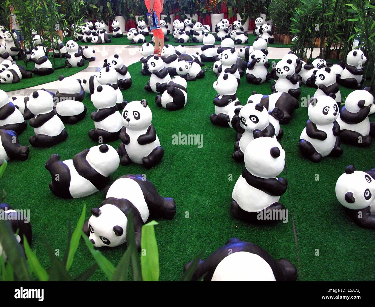 Bamboo pandas are placed on the lawn prior to an exhibition called '1st ...