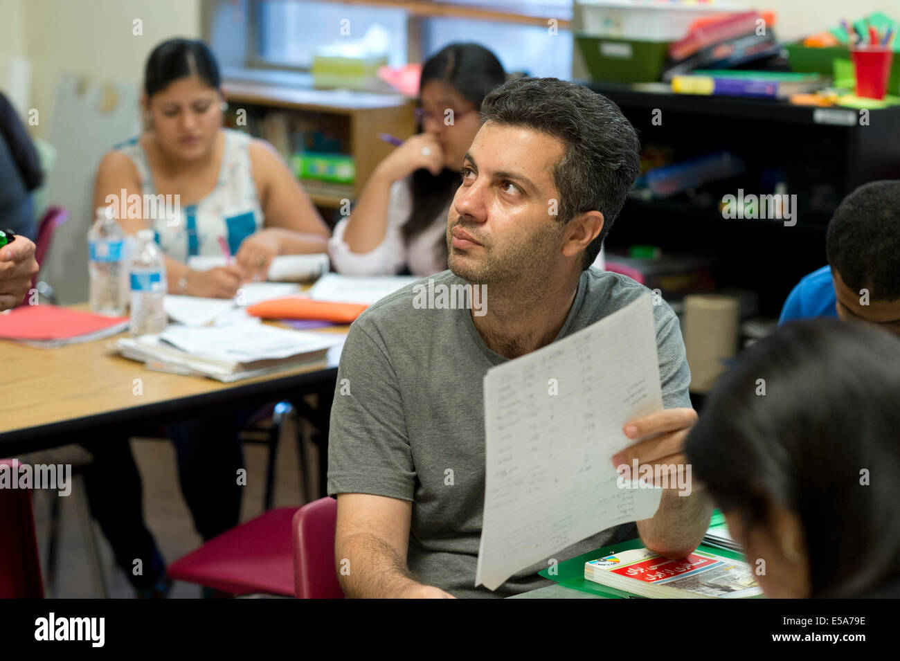 Adult students in English as a Second Language (ESL) class for non ...