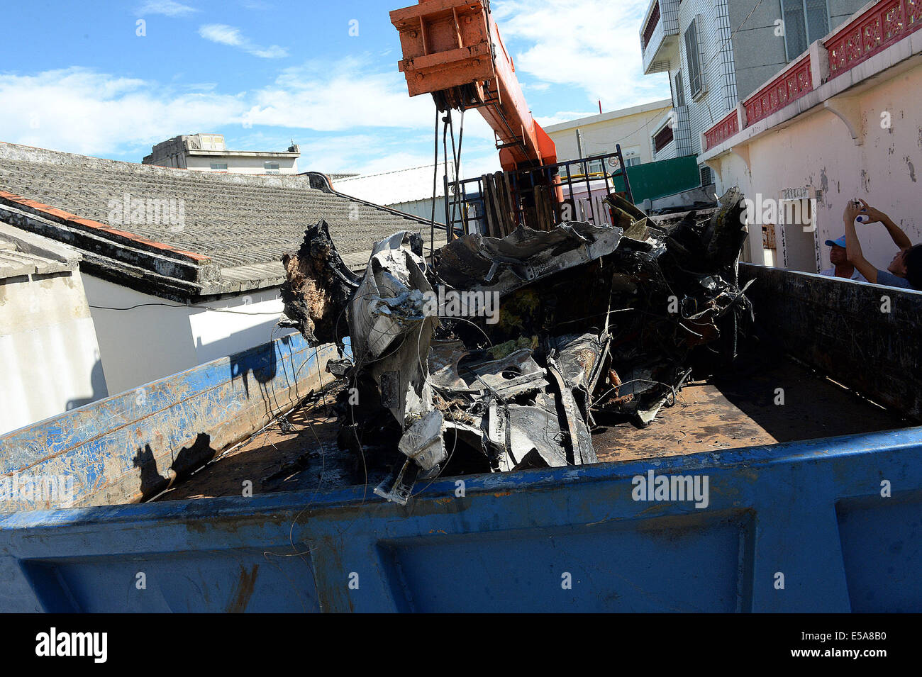 Penghu. 25th July, 2014. The wreckage of TransAsia Airways Flight GE ...
