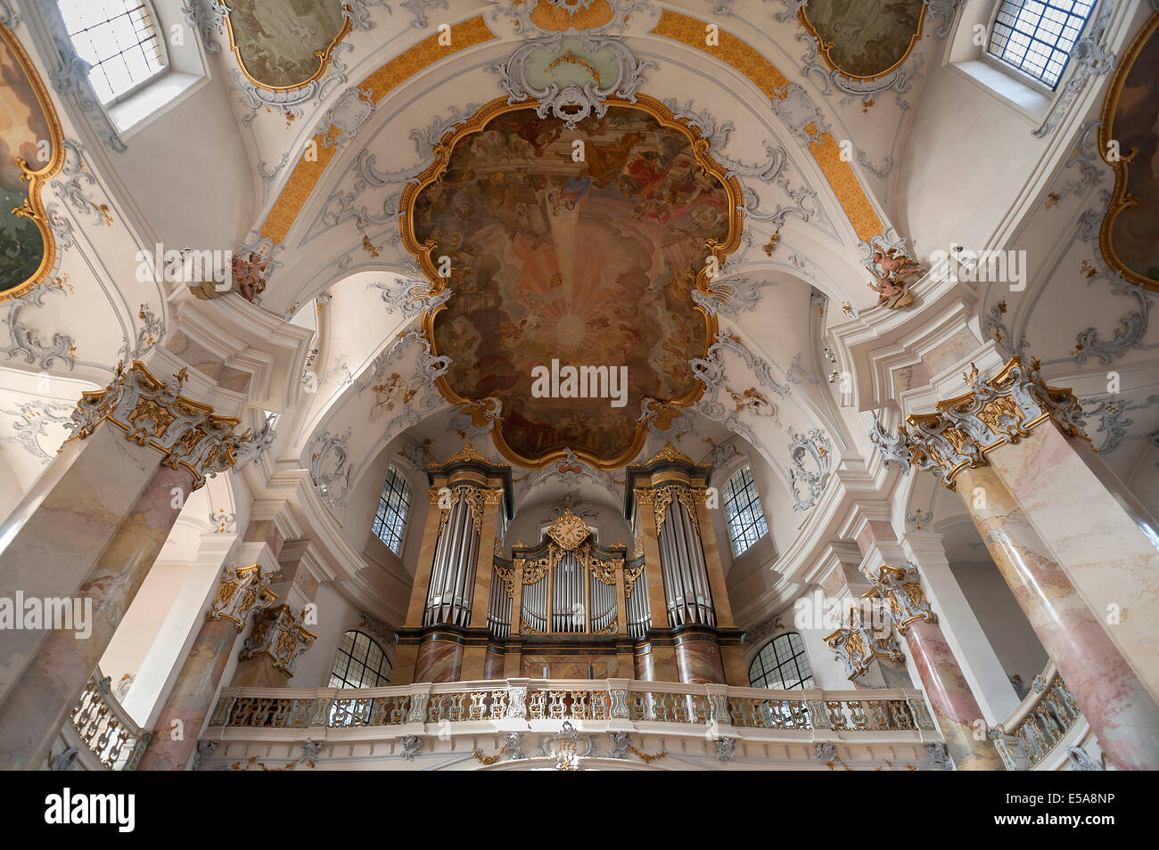 Organ loft with the Rieger organ, above ceiling frescoes by the Italian ...