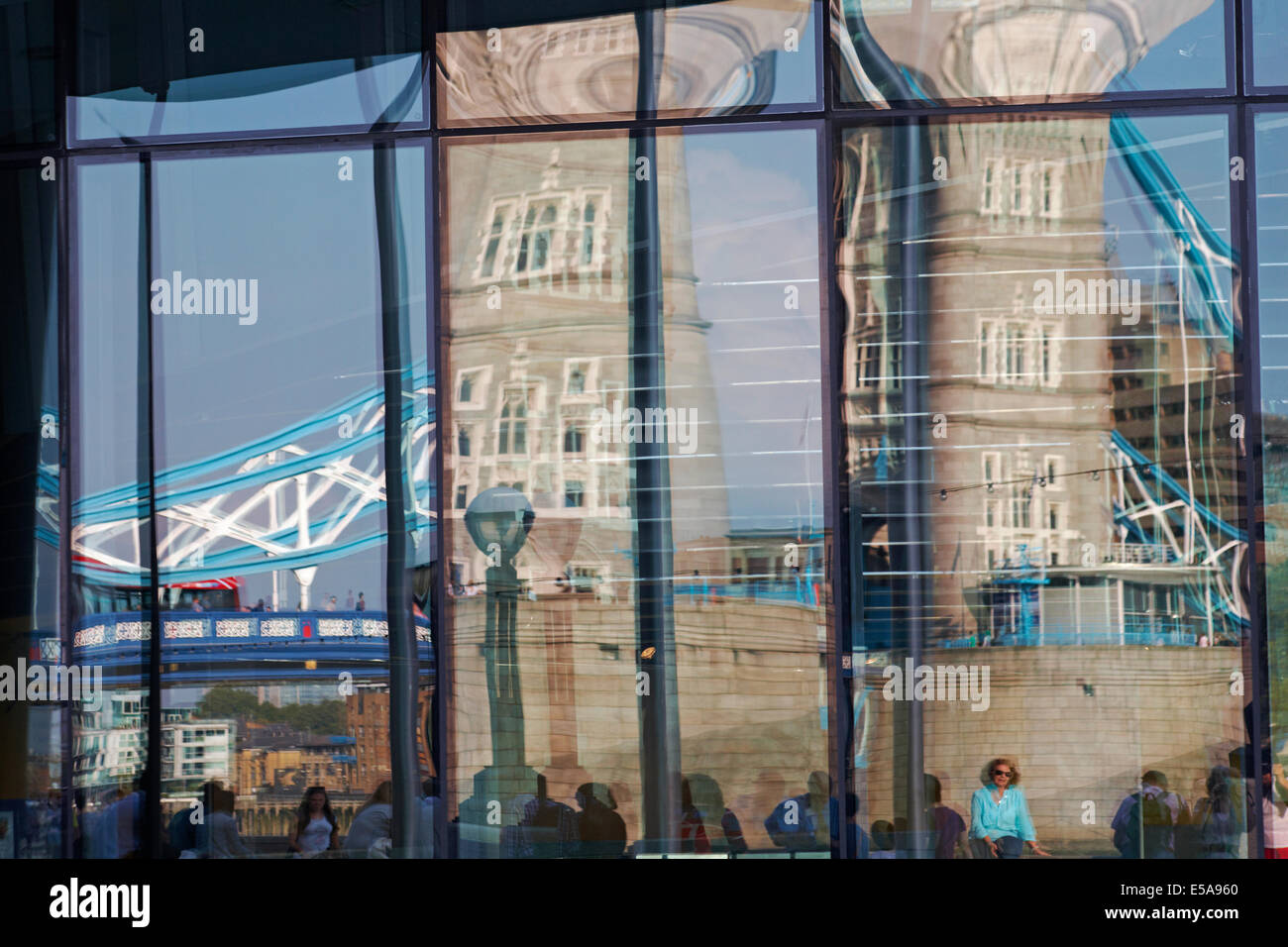 Abstract reflections of Tower Bridge in windows at London in July Stock ...