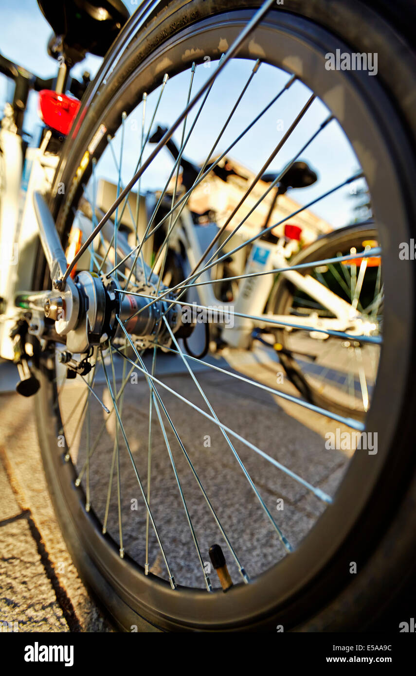 Wheel's detail of the new Bicimad public bike sharing system. Madrid ...