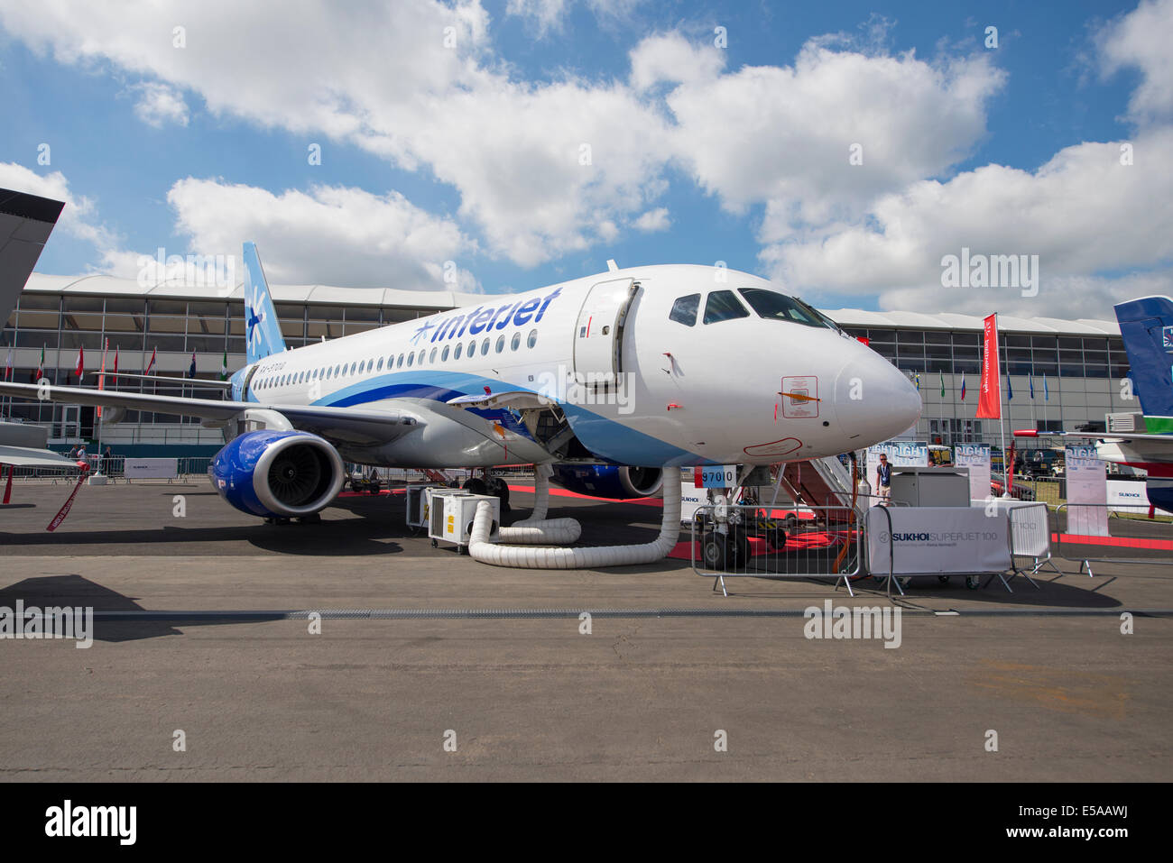 SU95 Sukhoi Superjet 100 at The Farnborough International Airshow 2014 ...