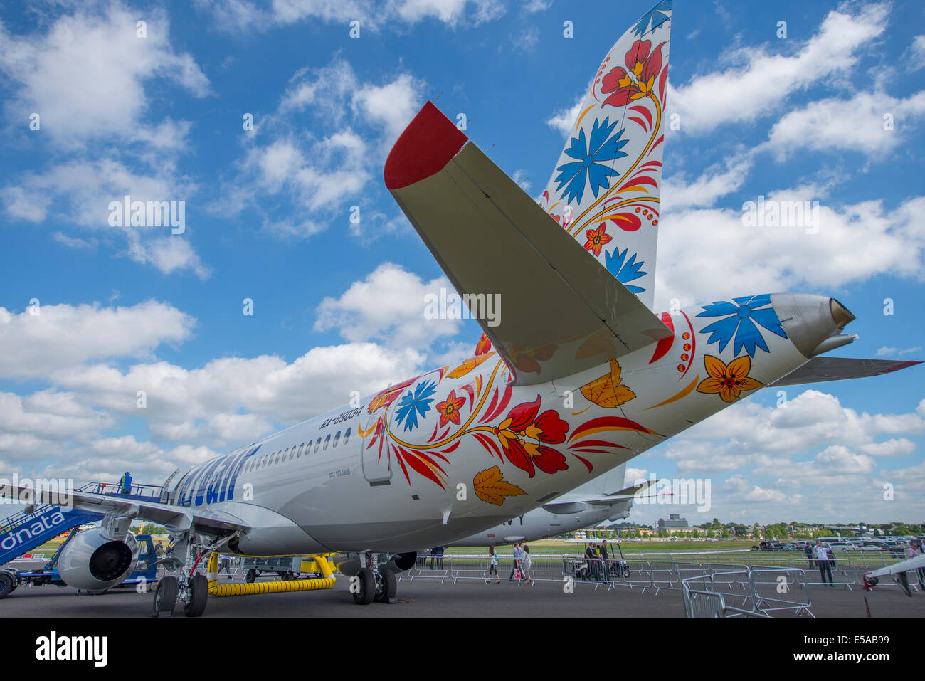 SU95 Sukhoi Superjet 100 at The Farnborough International Airshow 2014 ...