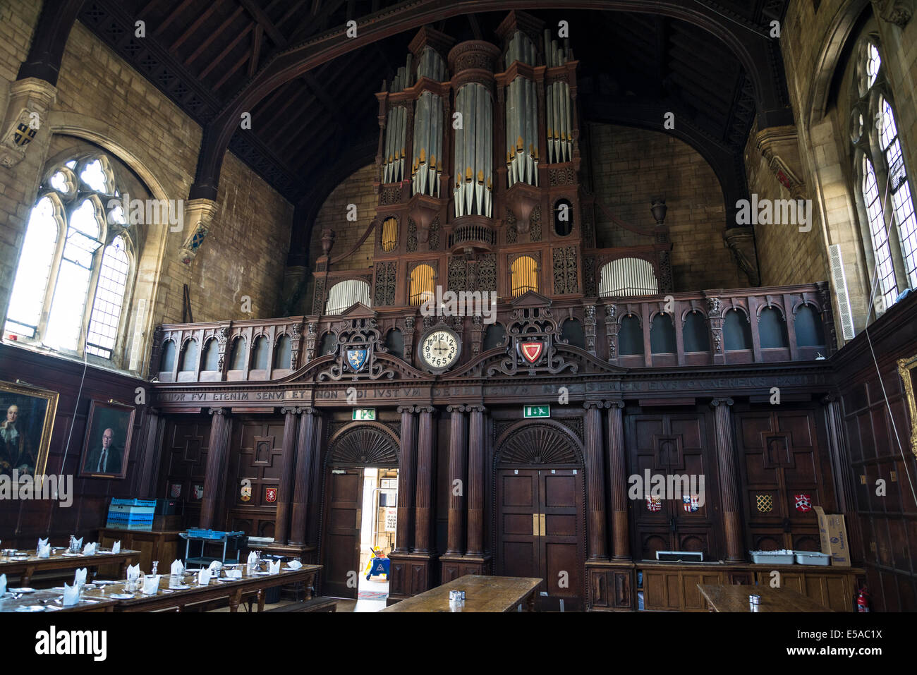 Interior of the Hall with the organ, Balliol College, Oxford, England ...