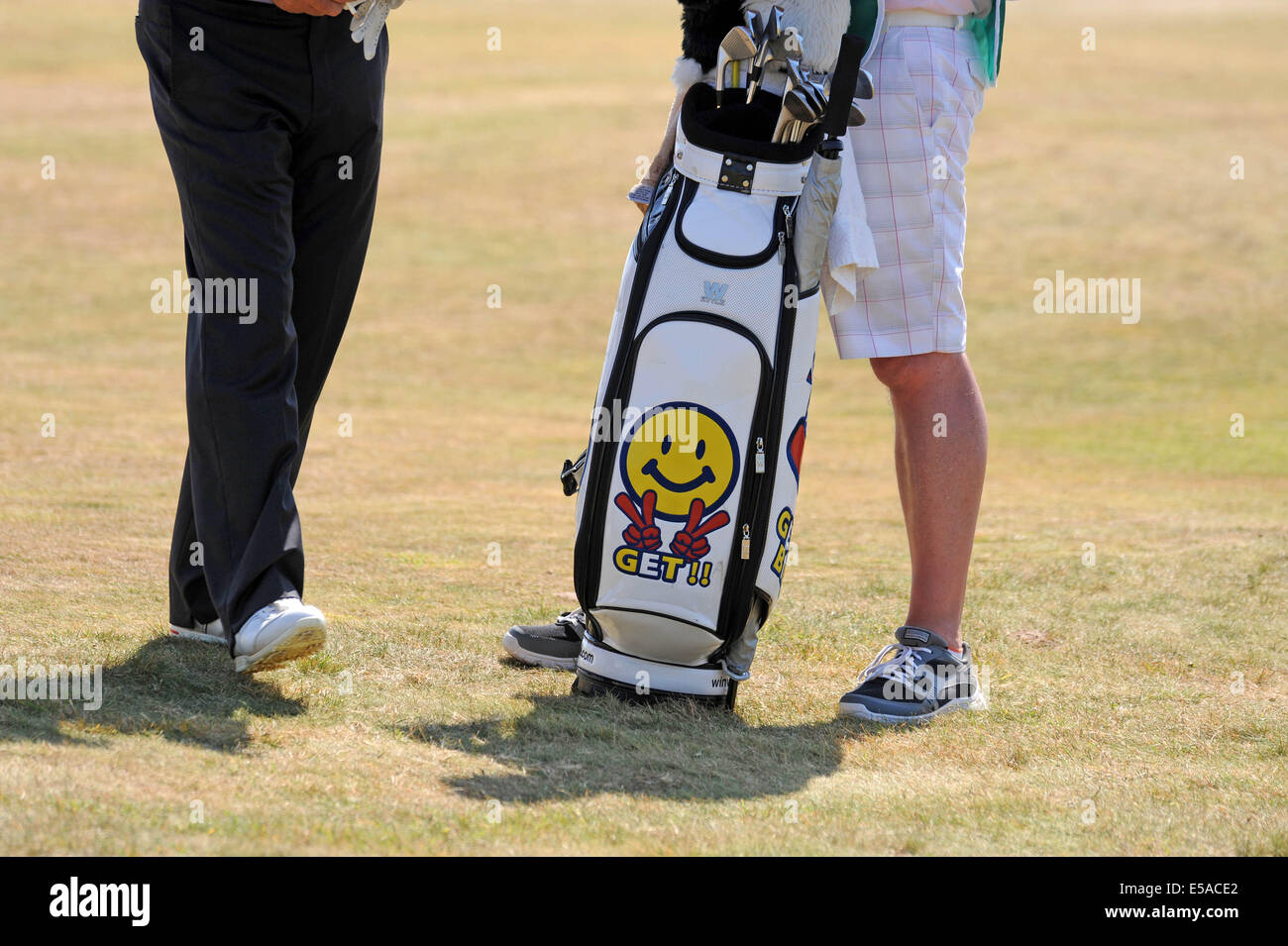 Porthcawl, Wales, UK. 25th July, 2014. Smiley face on golf bag during ...