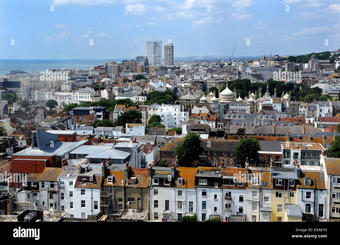 View across the city skyline of Brighton with the Royal Pavilion ...