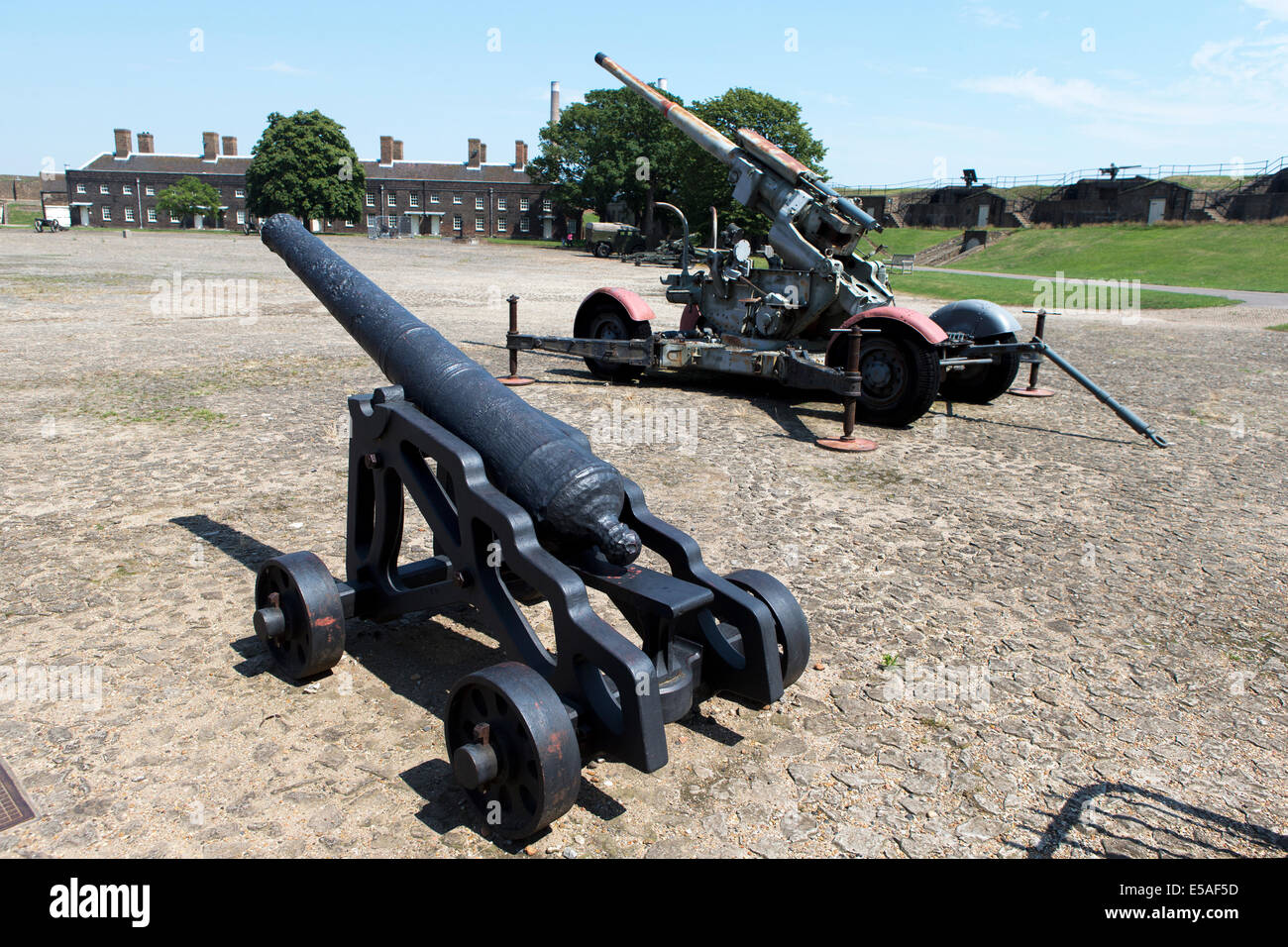 Artillery guns on the parade ground at Tilbury Fort, Essex, England, UK ...