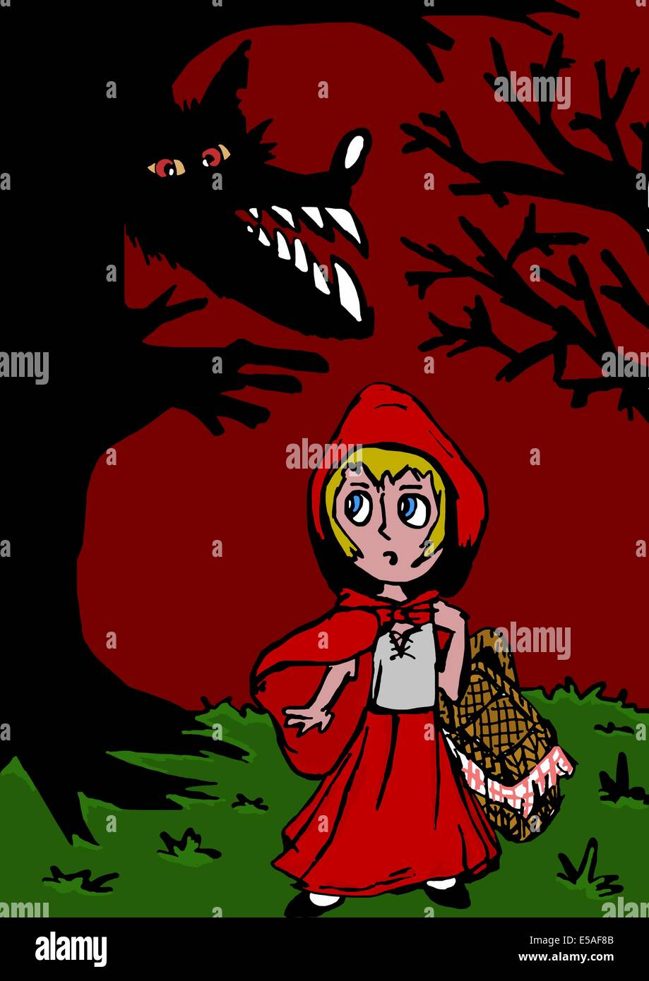 Little red riding hood in the forest Stock Photo - Alamy