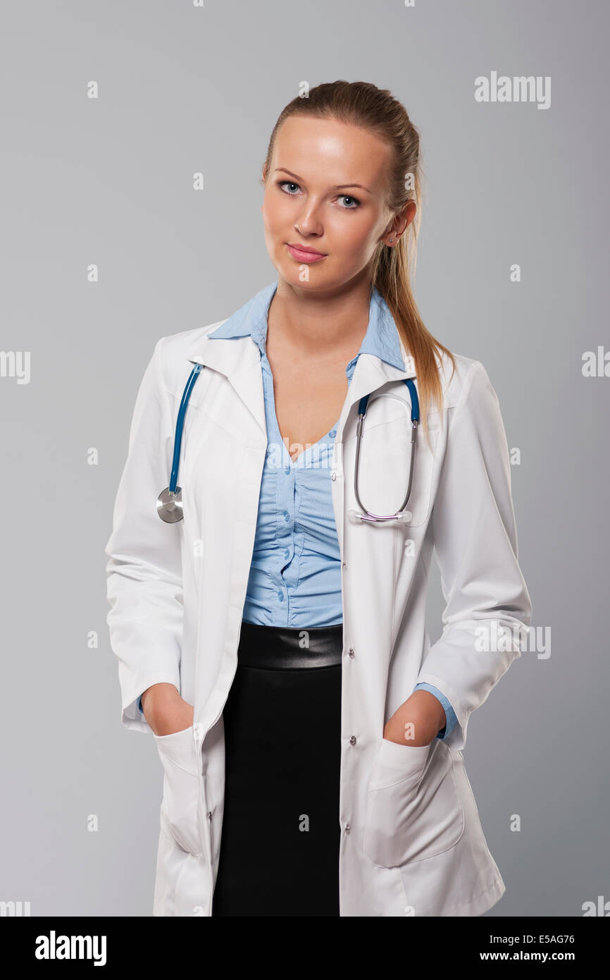 Portrait of beautiful blonde female doctor, Debica, Poland Stock Photo ...
